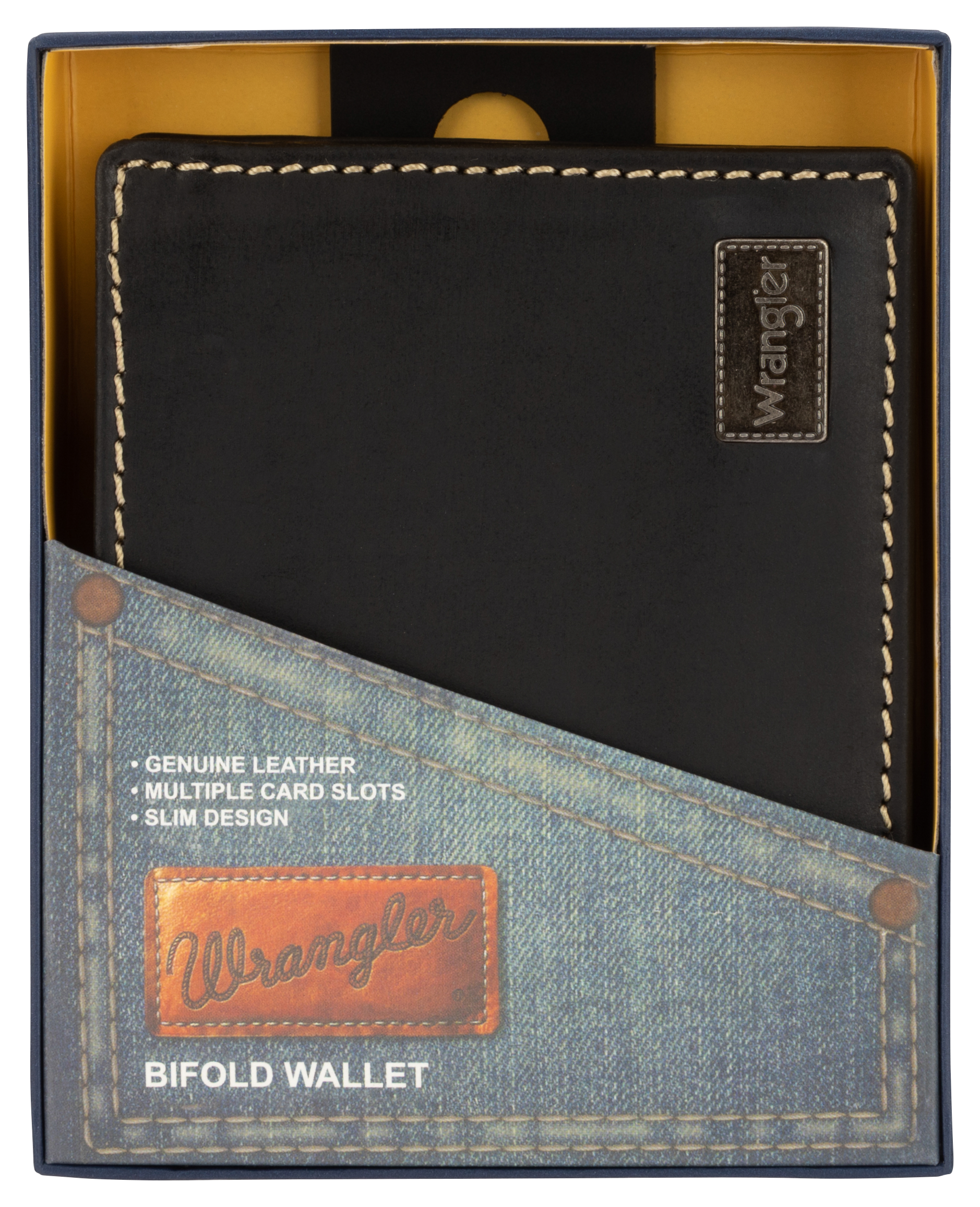 Wrangler Leather Bifold Wallet with Metal Logo for Men | Bass Pro Shops